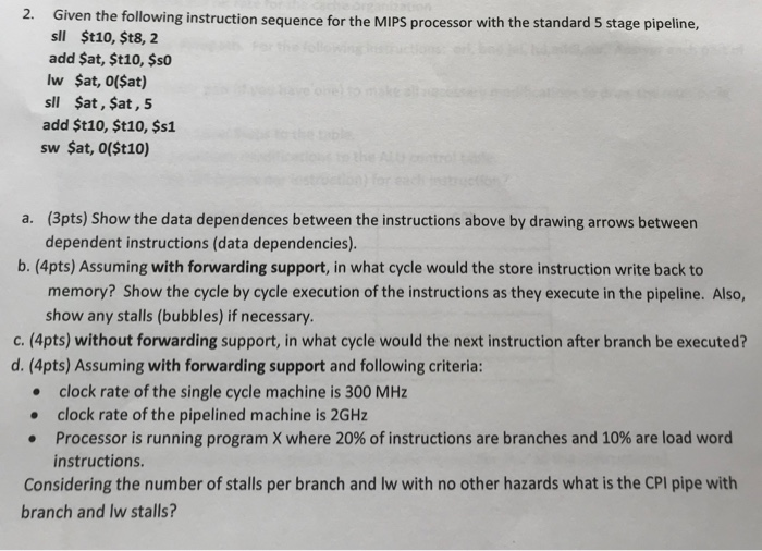 2. Given the following instruction sequence for the | Chegg.com