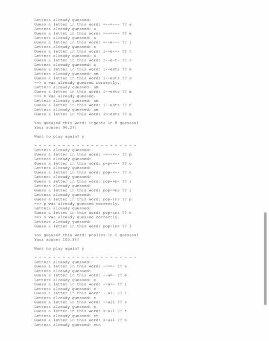 CSC110 Modularity Assignment: Word game 60 Points | Chegg.com