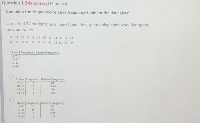 Solved Complete the frequency/relative frequency table for | Chegg.com
