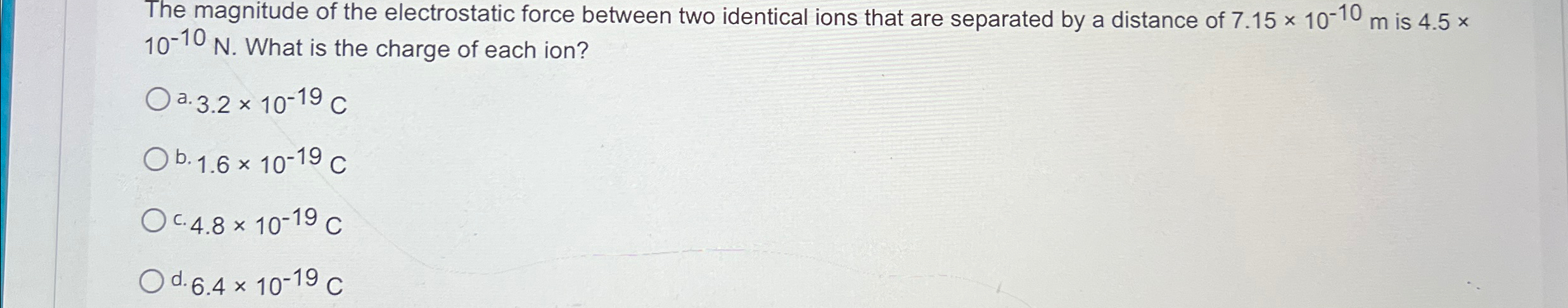 Solved The magnitude of the electrostatic force between two | Chegg.com