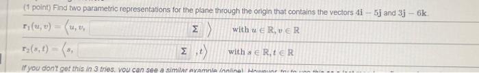 Solved (1 point) Find two parametric representations for the | Chegg.com