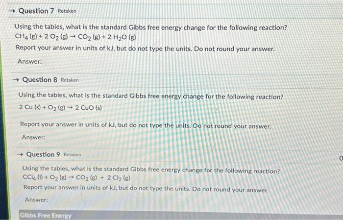 Solved Using the tables, what is the standard Gibbs free | Chegg.com