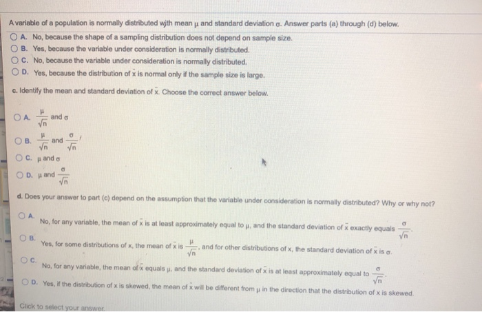 Solved A variable of a population is normally distributed | Chegg.com