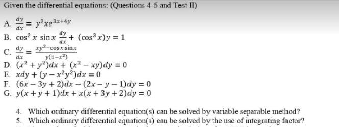 Solved Given the differential equations: (Questions 4−6 and | Chegg.com