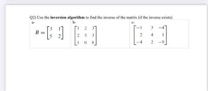 Solved a- Q2) Use the inversion algorithm to find the | Chegg.com