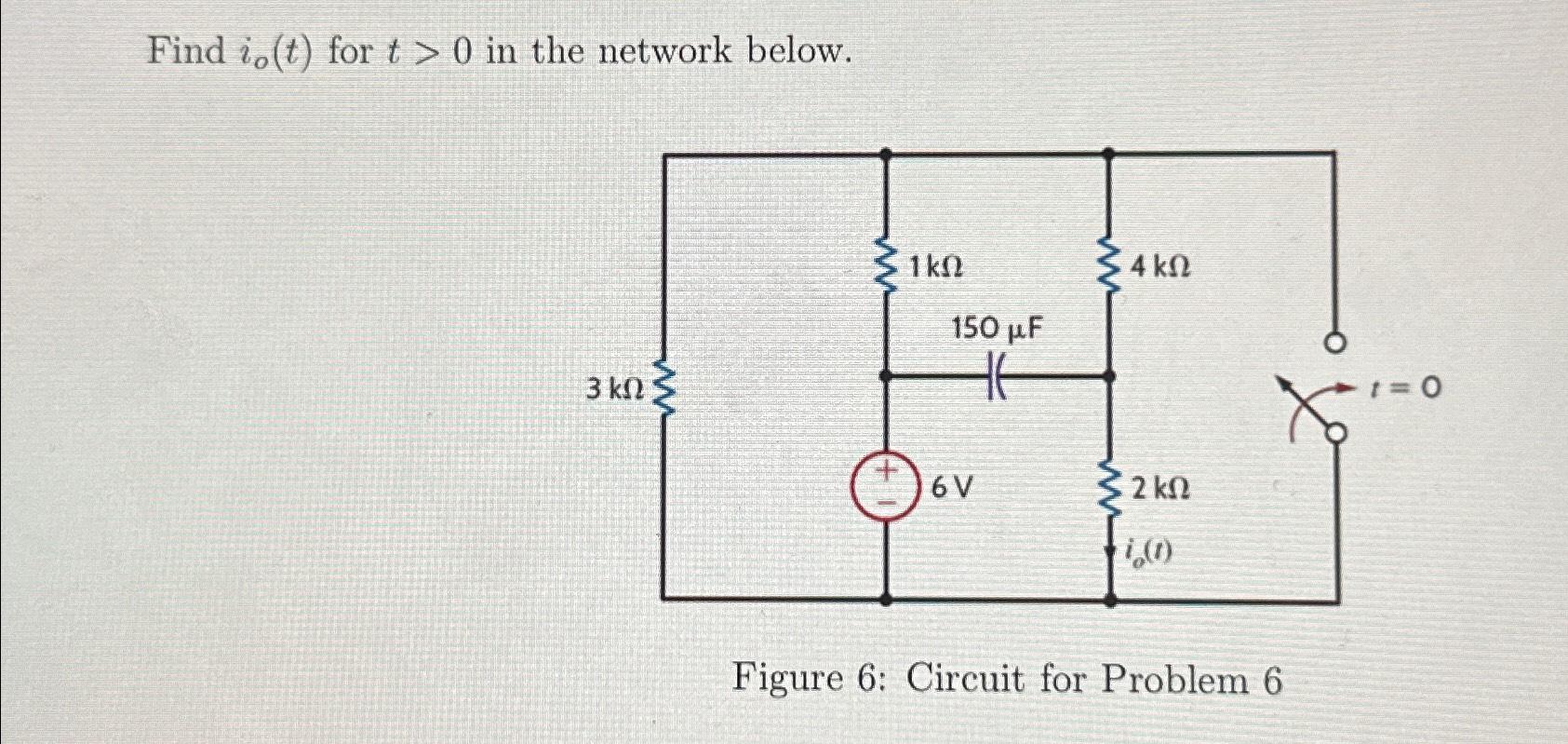 Solved Find io(t) ﻿for t>0 ﻿in the network below.Figure 6: | Chegg.com
