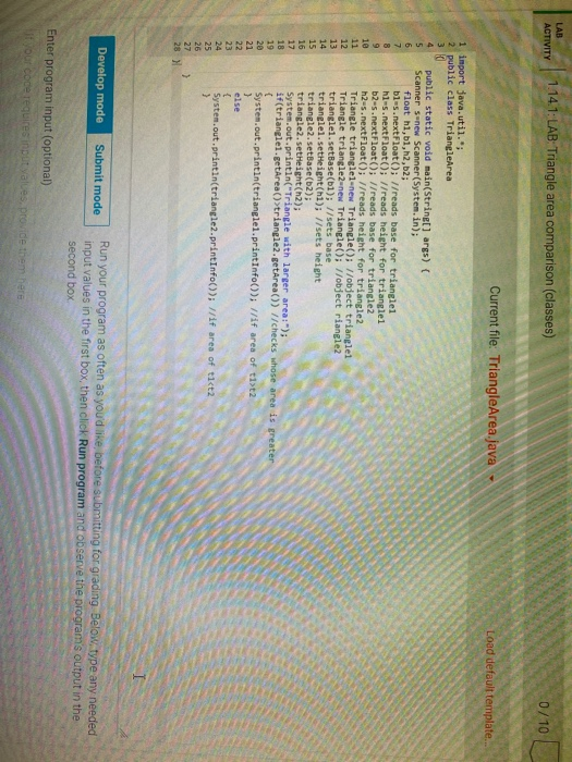 Solved 1.14 LAB: Triangle area comparison (classes) Given | Chegg.com Solved 1.14 LAB: Triangle area comparison (classes) Given | Chegg.com