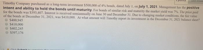 Solved Anw Timothy Company purchased as a long-term | Chegg.com