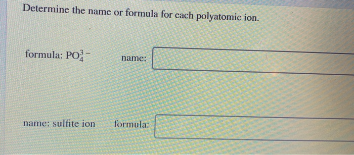 Solved Determine the name or formula for each polyatomic | Chegg.com