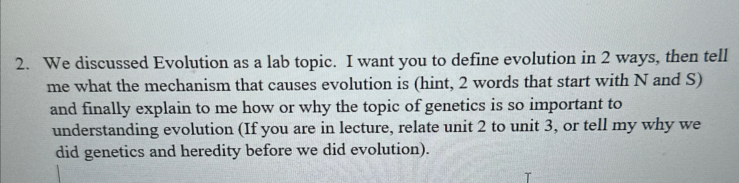 Solved We discussed Evolution as a lab topic. I want you to | Chegg.com