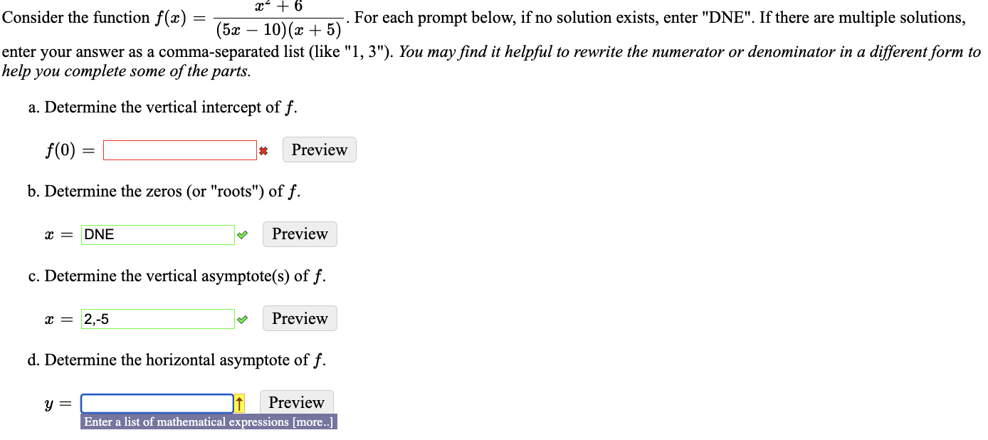 Solved Consider the function f(x)=x2+6(5x-10)(x+5). ﻿For | Chegg.com