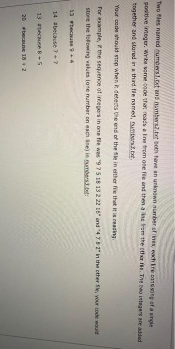 Solved Two files named numbers1.txt and numbers2.txt both | Chegg.com