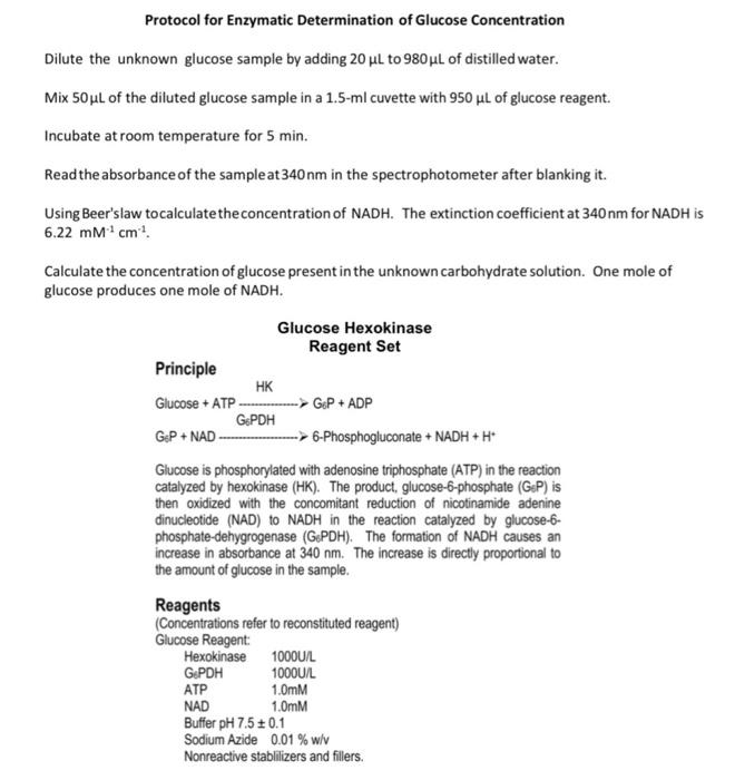 Solved Protocol for Enzymatic Determination of Glucose | Chegg.com
