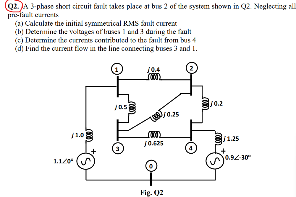 Solved Q2. ﻿A 3-phase short circuit fault takes place at bus | Chegg.com