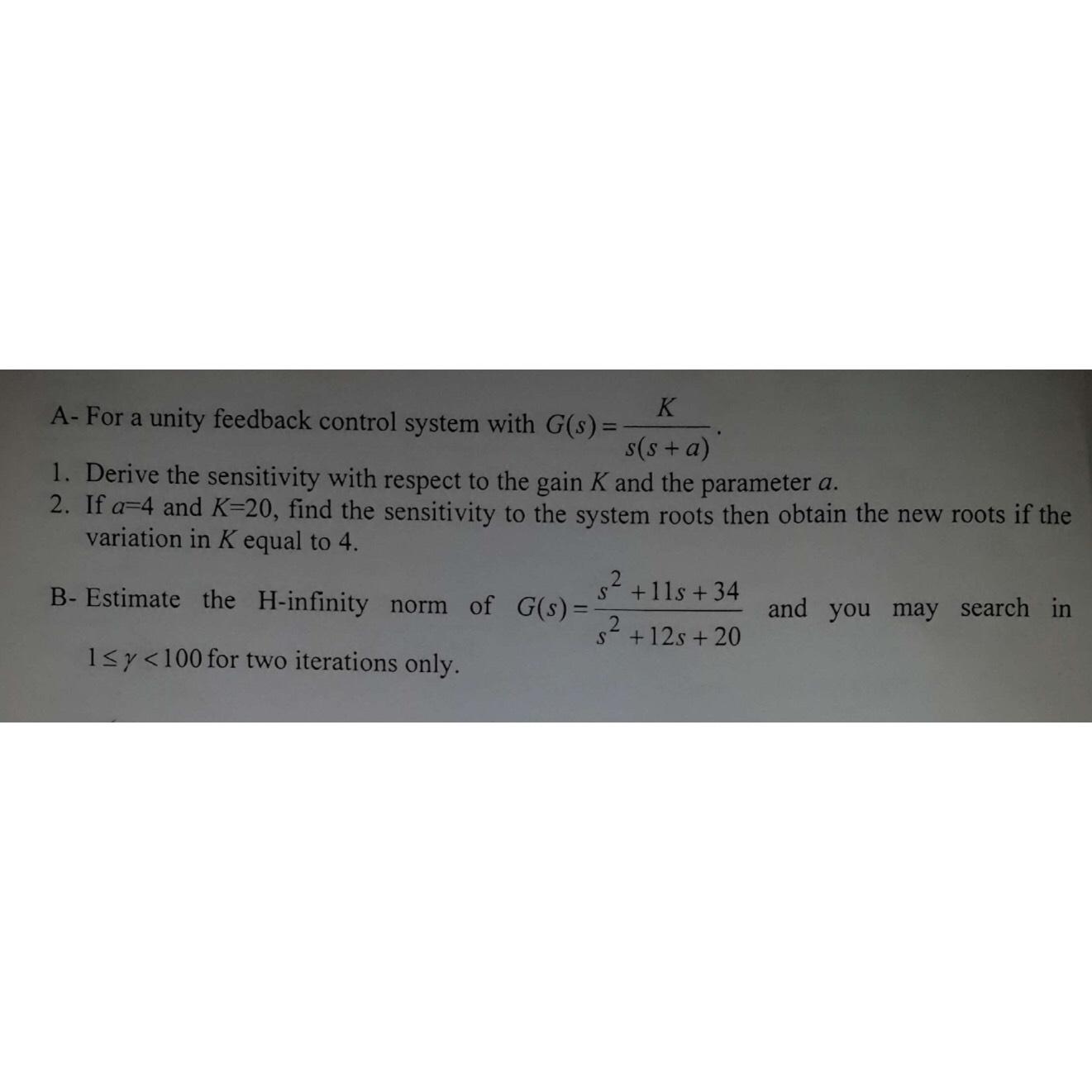 Solved A- ﻿For a unity feedback control system with | Chegg.com