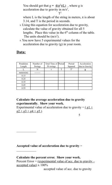 Solved Lab 3 - Acceleration due to gravity Use a simple | Chegg.com
