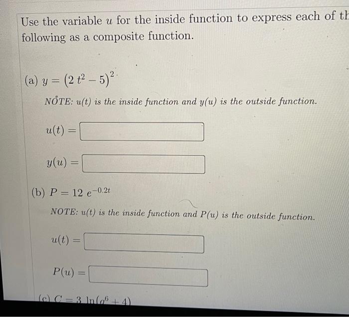 Solved Use the variable u for the inside function to express | Chegg.com
