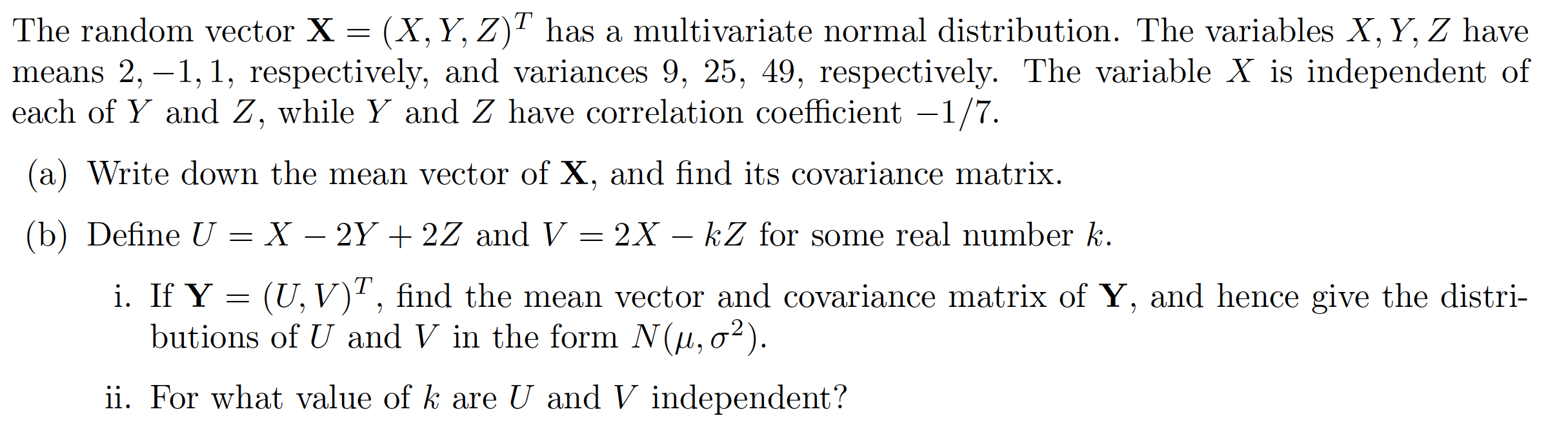 Solved The random vector x=(x,Y,Z)T ﻿has a multivariate | Chegg.com