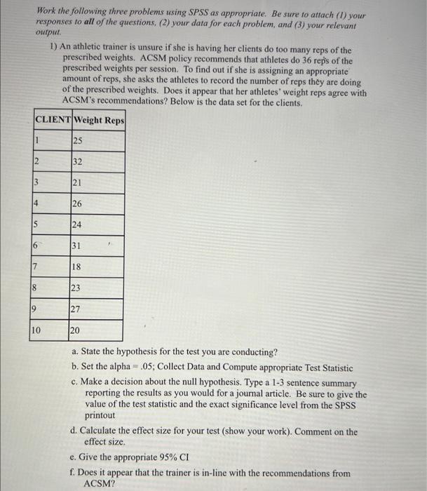 Solved Work the following three problems using SPSS as | Chegg.com