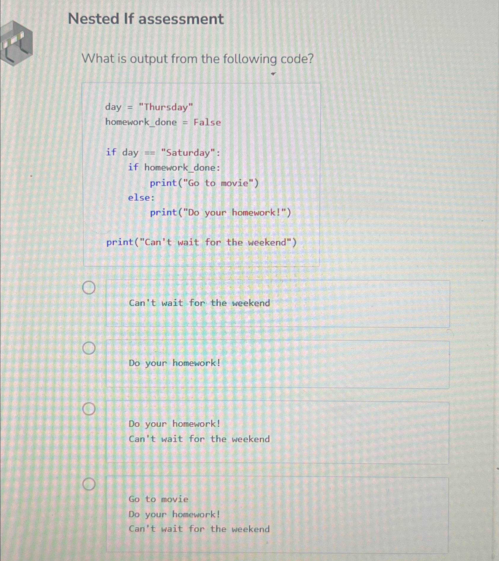 Solved Nested If assessmentWhat is output from the following | Chegg.com