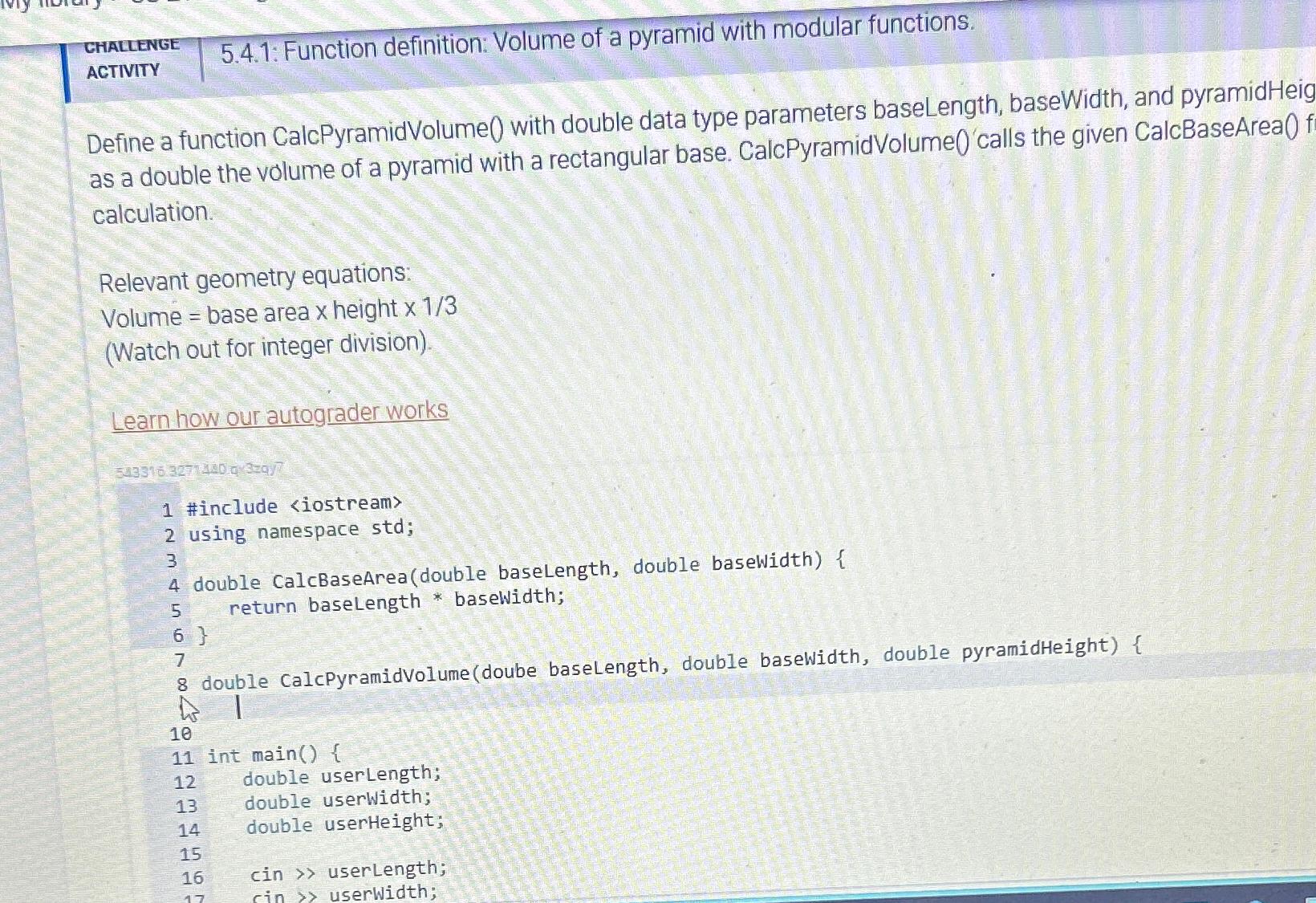 Solved Challenge541 Function Definition Volume Of A 2315