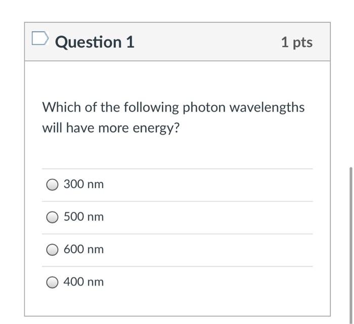 Solved Question 1 1 pts Which of the following photon | Chegg.com
