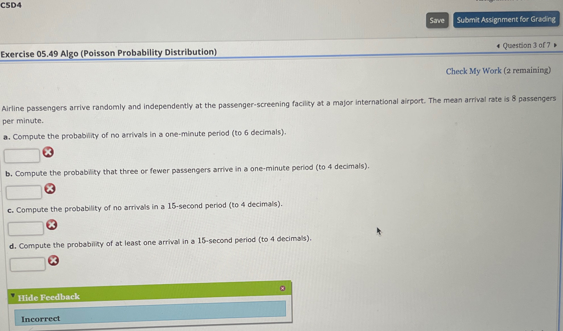 Solved C5D4Exercise 05.49 ﻿Algo (Poisson Probability | Chegg.com