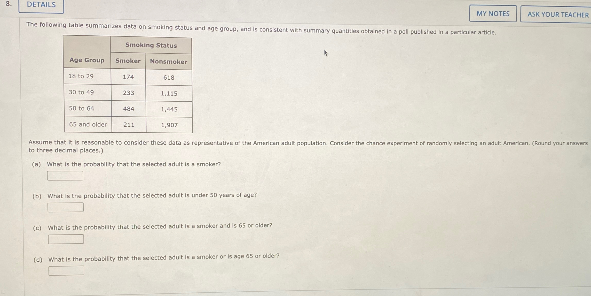 Solved The following table summarizes data on smoking status | Chegg.com