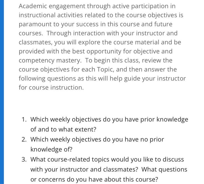 Solved Academic engagement through active participation in | Chegg.com