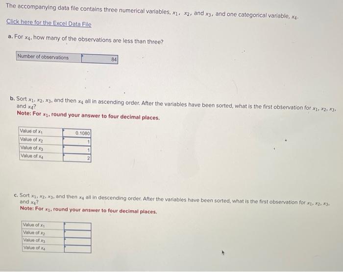 Solved The accompanying data file contains three numerical | Chegg.com