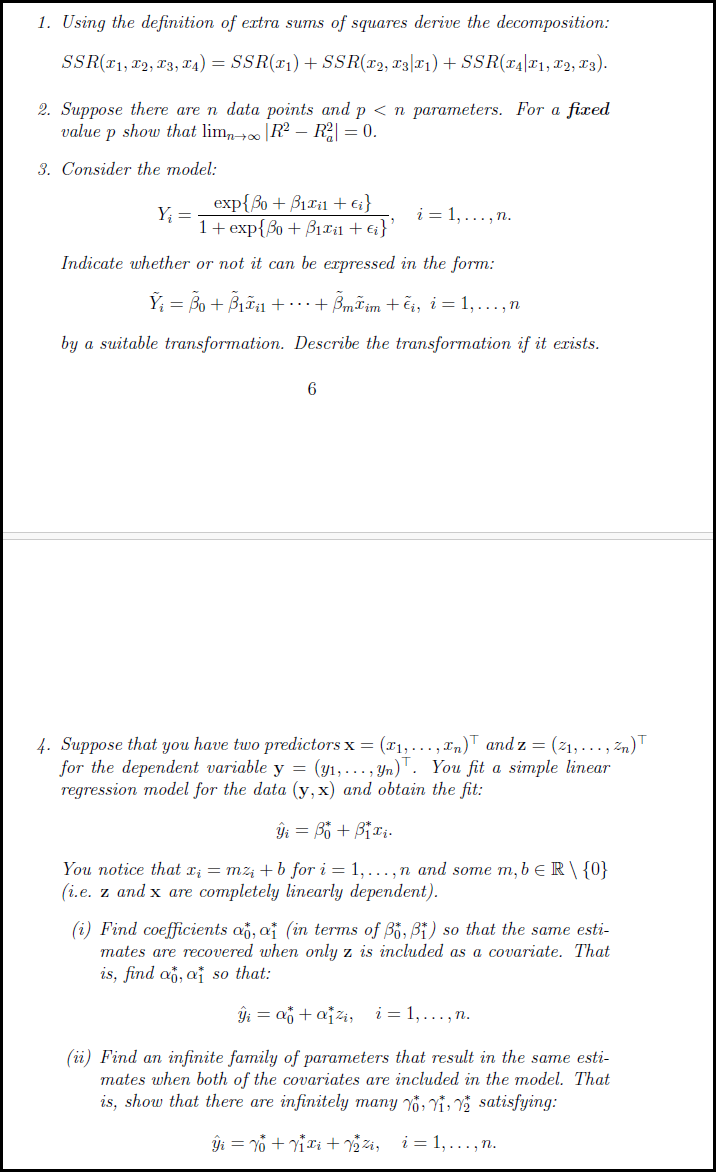 Solved Using the definition of extra sums of squares derive | Chegg.com