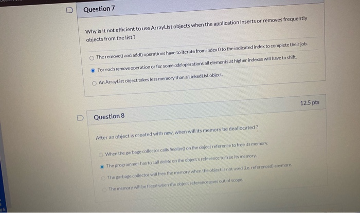 Solved Question 7 Why Is It Not Efficient To Use Arraylist 5407