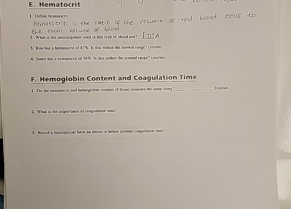 Solved E. ﻿HematocritDefine hematocrit.Hematocrit is the | Chegg.com
