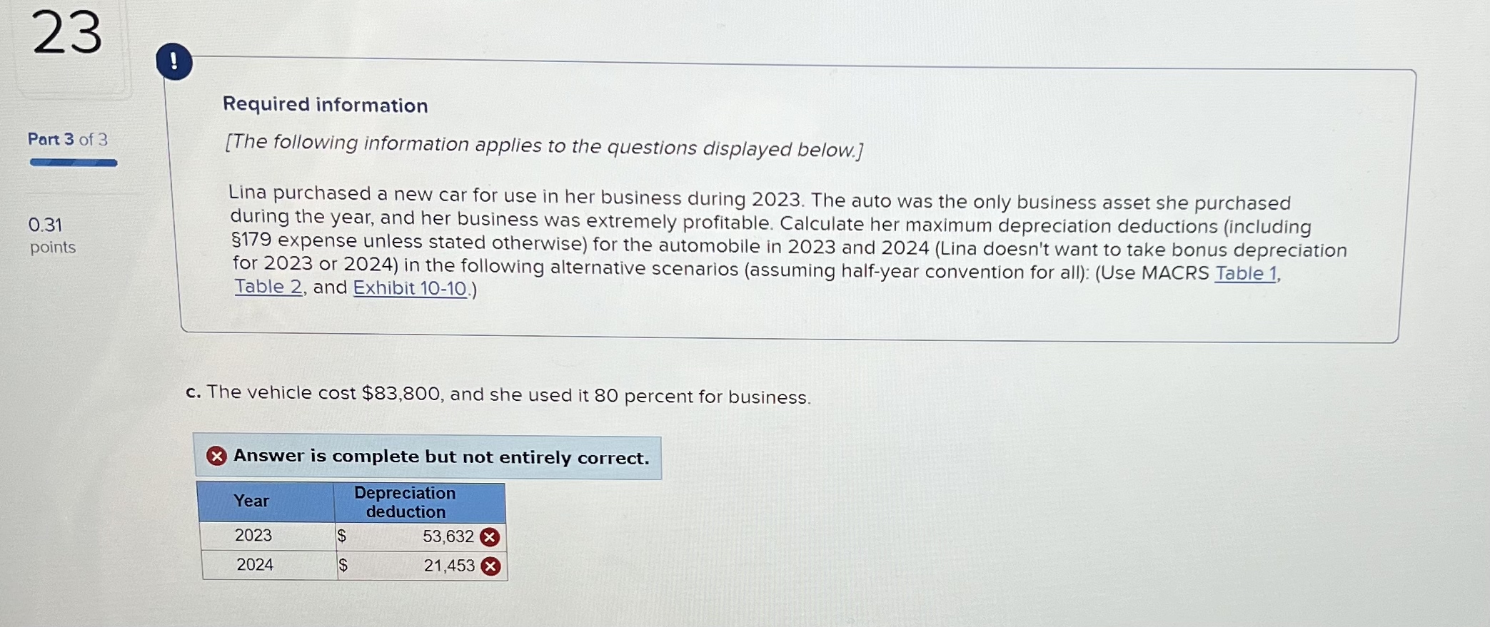 Solved 23Part 3 ﻿of 30.31pointsRequired information[The | Chegg.com