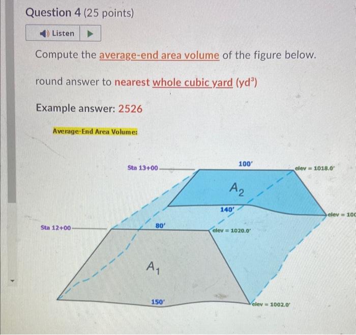 Solved Compute the average-end area volume of the figure | Chegg.com Solved Compute the average-end area volume of the figure | Chegg.com