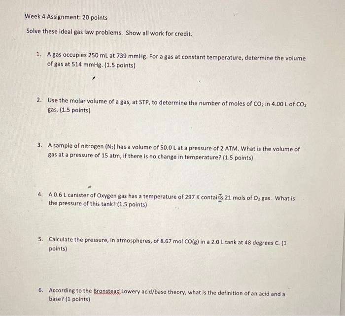 Solved Week 4 Assignment: 20 points Solve these ideal gas | Chegg.com