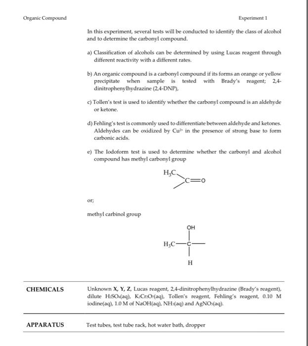 Solved EXPERIMENT Identification of Unknown Organic Compound | Chegg.com