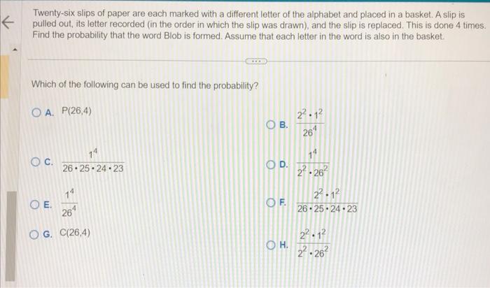 Solved Twenty-six slips of paper are each marked with a | Chegg.com
