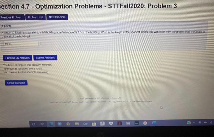 Solved Section 4.7 - Optimization Problems - STTFal 2020: | Chegg.com