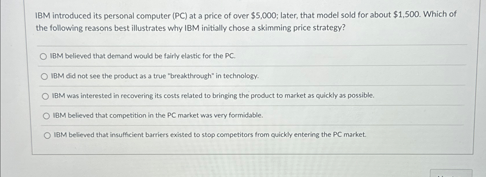 Solved IBM introduced its personal computer (PC) ﻿at a price | Chegg.com