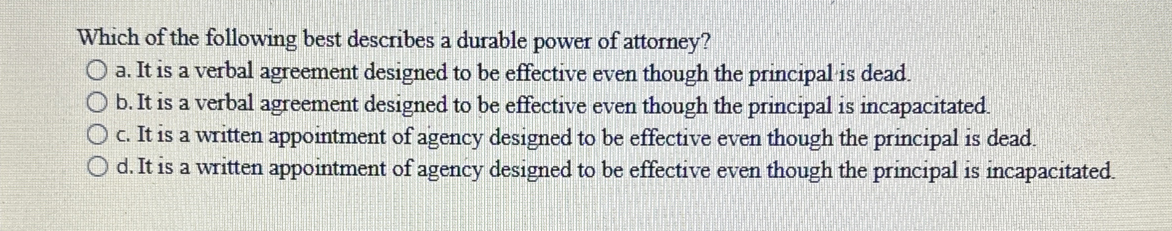 Solved Which of the following best describes a durable power | Chegg.com