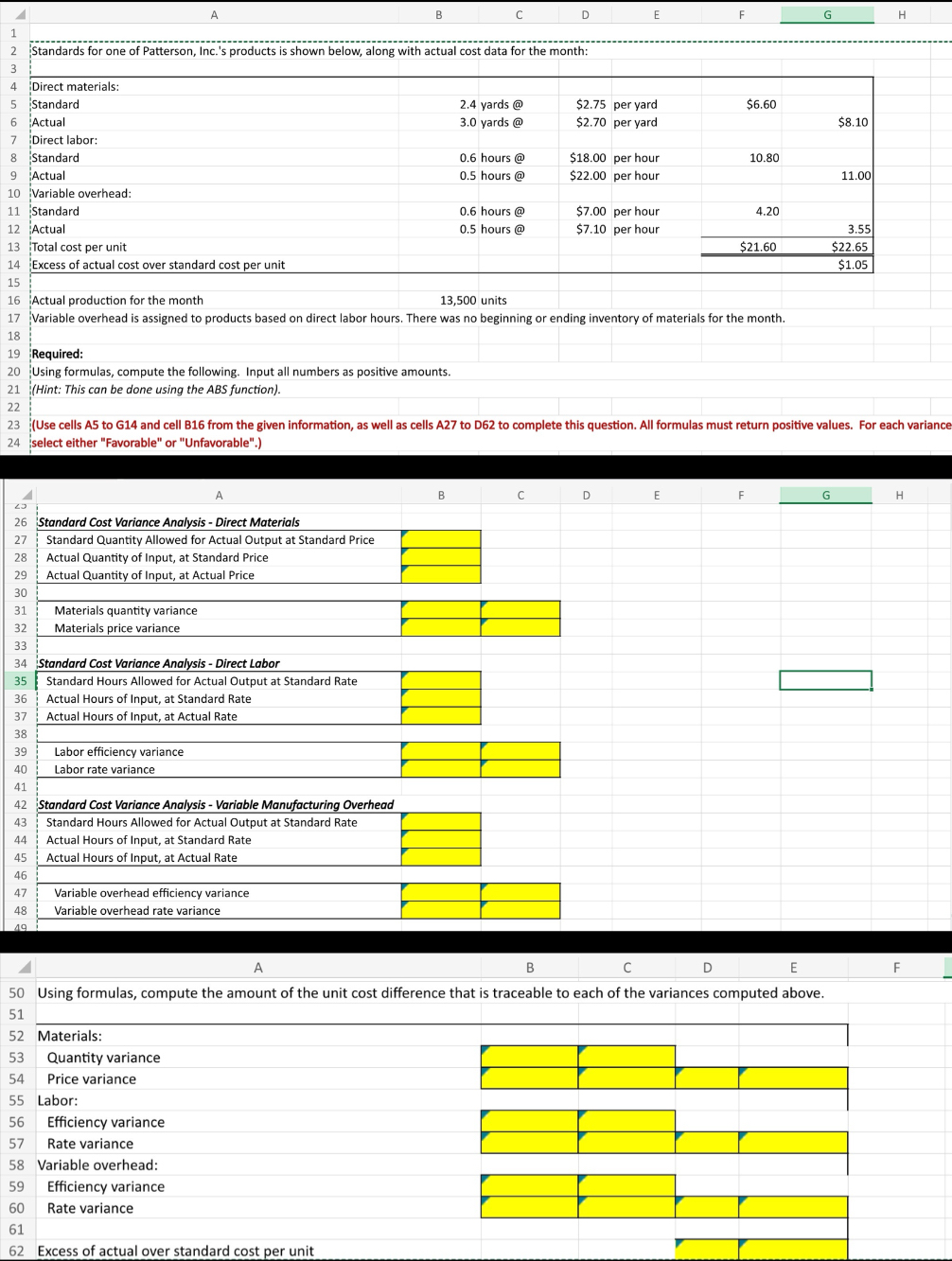 Solved Standards for one of Patterson, Inc.'s products is | Chegg.com