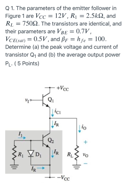 Solved Q 1. The parameters of the emitter follower in Figure | Chegg.com