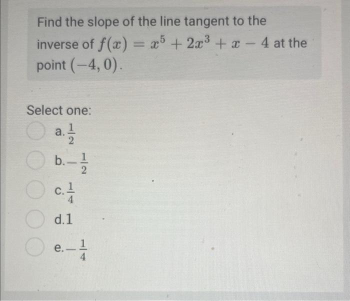 Solved Find the slope of the line tangent to the inverse of | Chegg.com