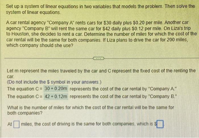 Solved Set up a system of linear equations in two variables | Chegg.com