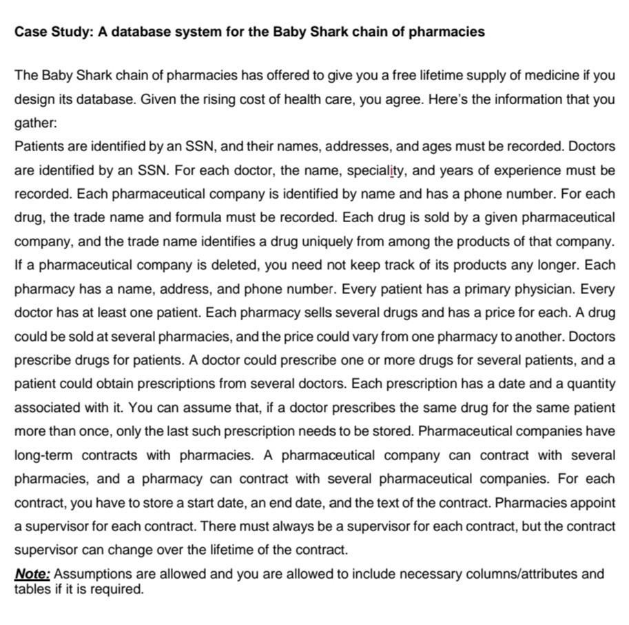 Solved The Baby Shark chain of pharmacies has offered to | Chegg.com