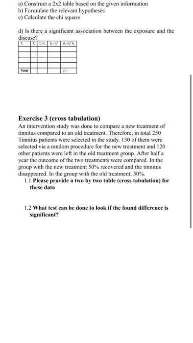 a) Construct a 2x2 table based on the given | Chegg.com