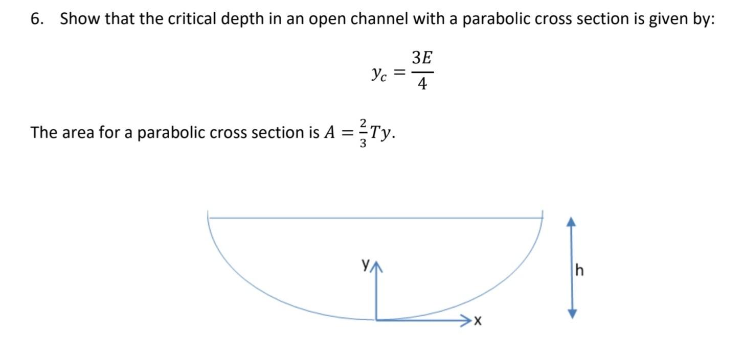 Solved 6. Show that the critical depth in an open channel | Chegg.com