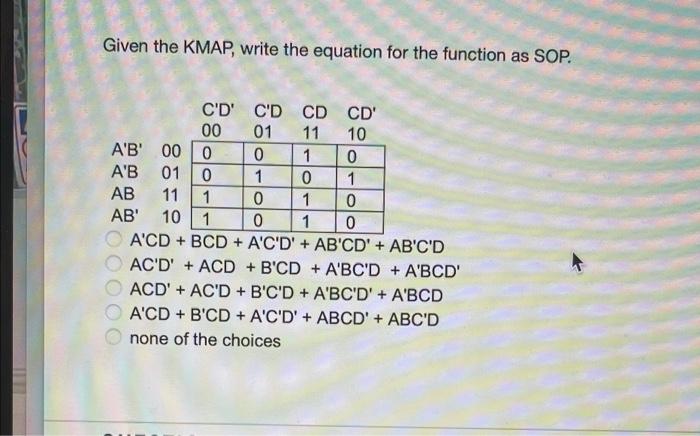 Solved Given the KMAP, write the equation for the function | Chegg.com