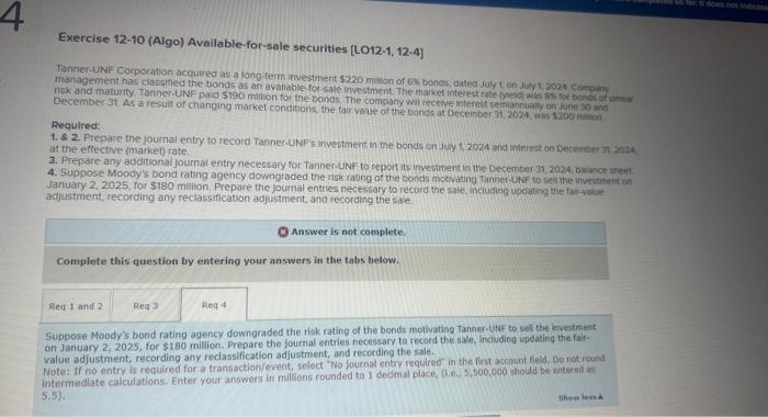 Solved Exercise 12-10 (Algo) Available-for-sale securities | Chegg.com